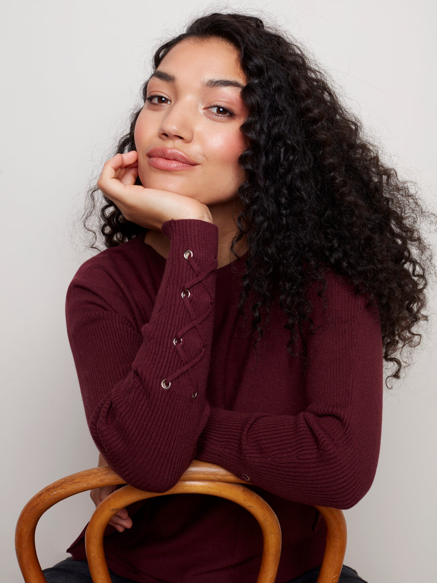 Lace Up Cuff Sweater – Pazazz